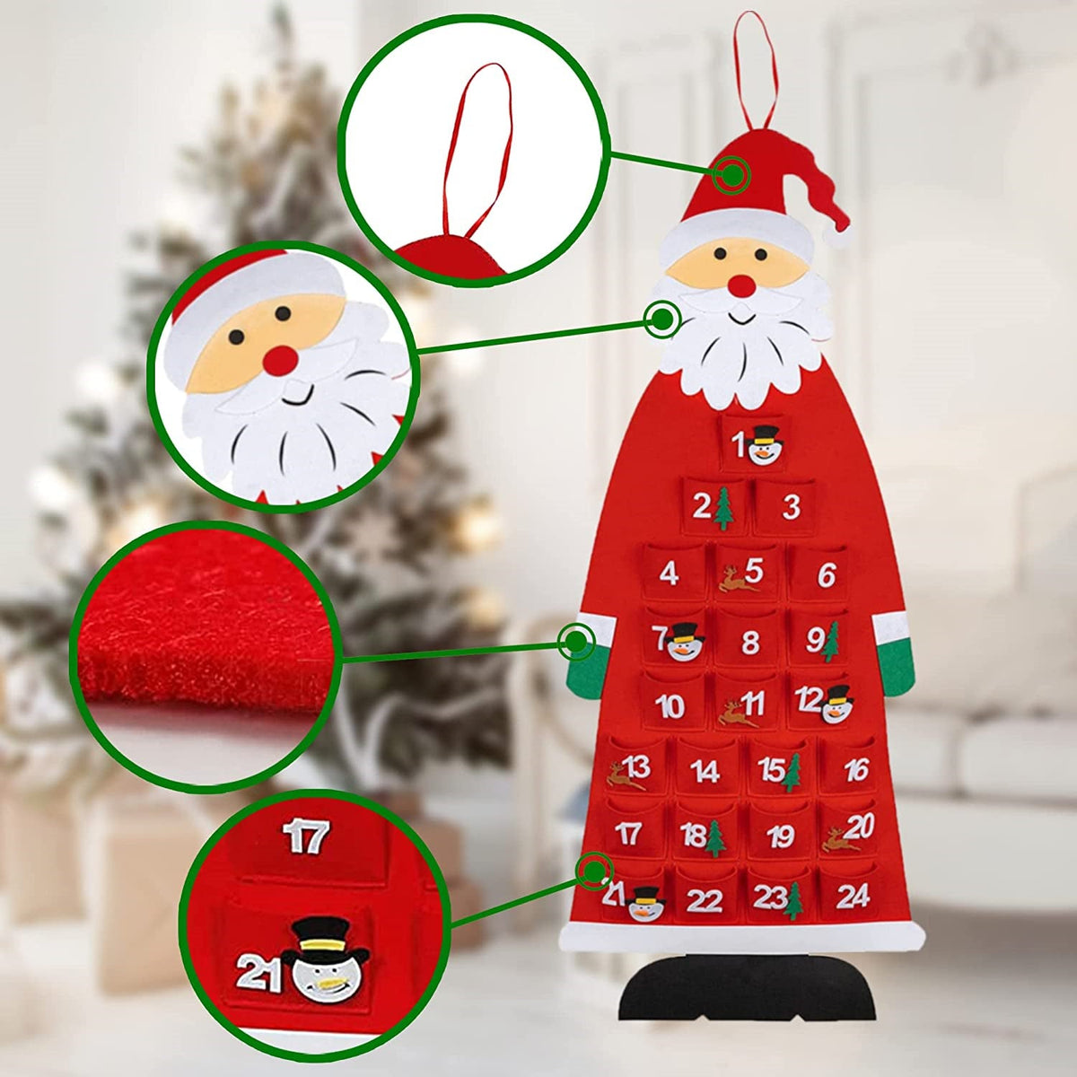 3.75ft Christmas Advent Calendar Santa Hanging 24 Days Countdown Calen ...