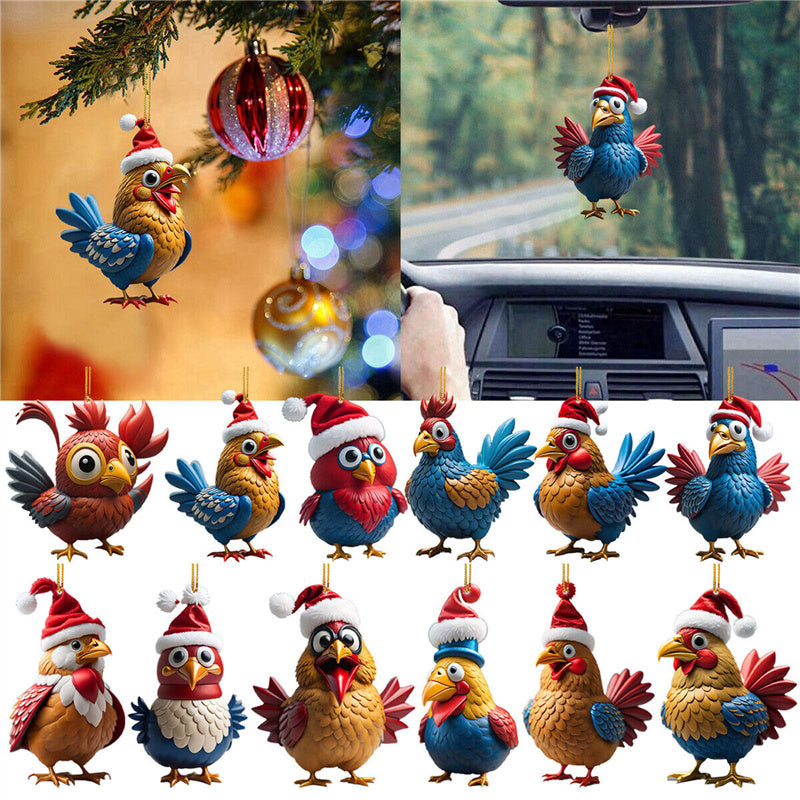 Chicken Rooster Hens Christmas Tree Decoration Thanksgiving Day Hangin ...