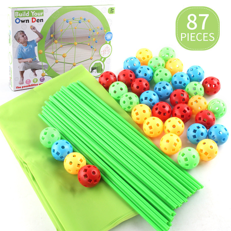 87Pcs Kids Construction Fort Building Kit DIY Tent Tunnel – Wise Living NZ