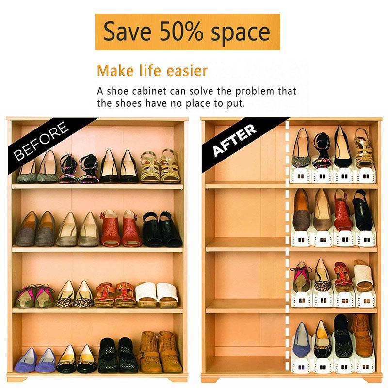 Adjustable Double Layer Shoe Slotz Space-Saving Storage Units Organize ...
