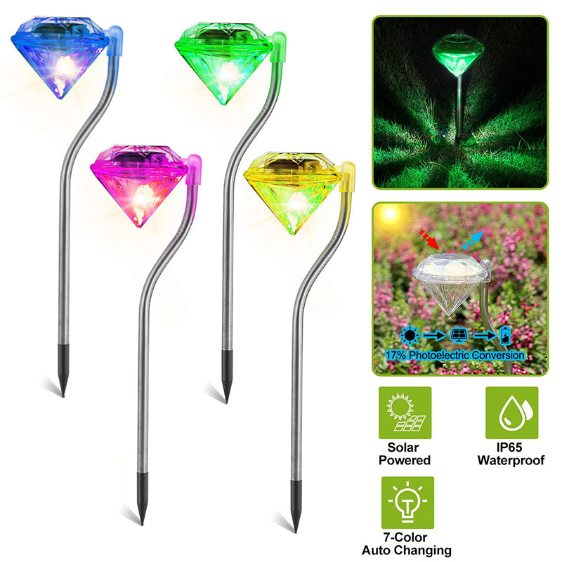 7-Color Changing LED Diamond Solar Stake Lights – Wise Living NZ